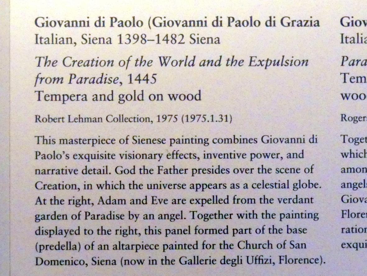 Die Schöpfung der Welt und die Vertreibung aus dem Paradies, Giovanni di Paolo, 1445