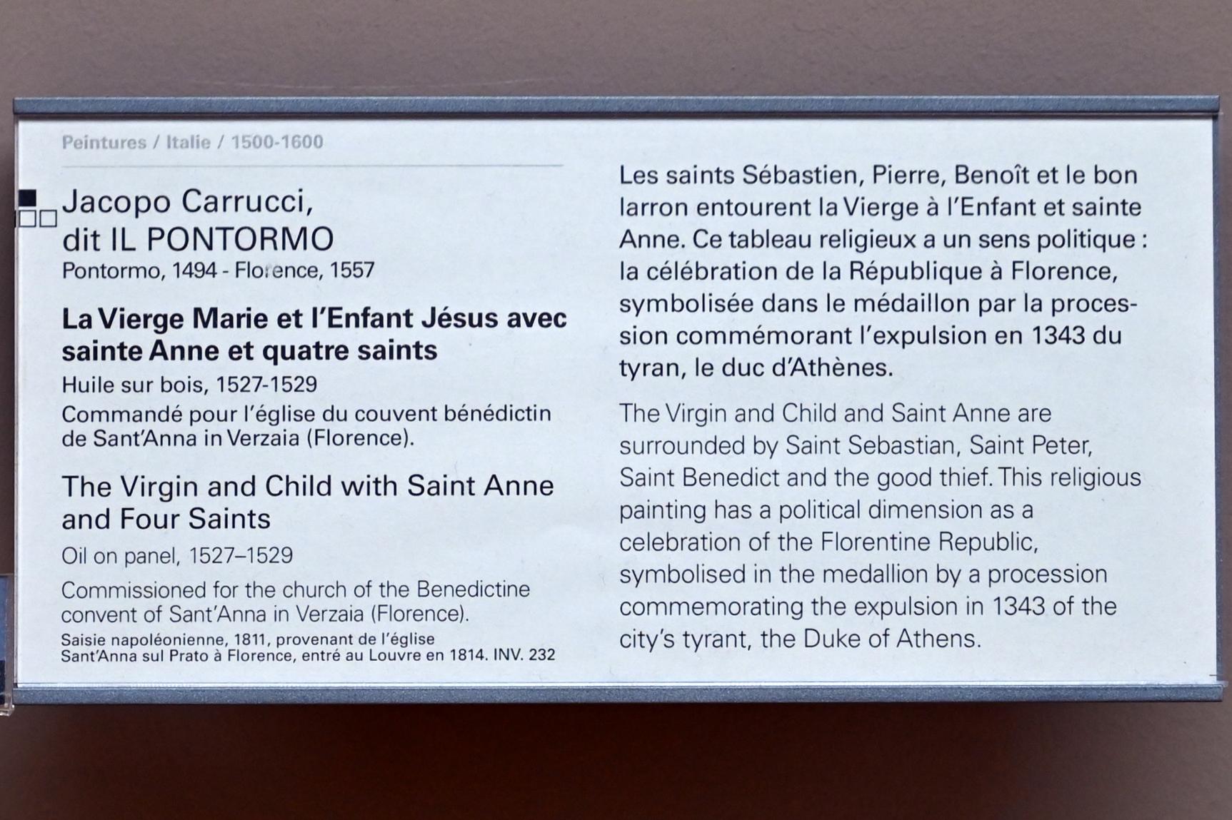 Die Jungfrau Maria und das Jesuskind mit der Heiligen Anna und vier Heiligen, Jacopo da Pontormo ...